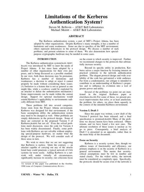 Limitations Of The Kerberos Authentication System Pdf Key Cryptography Cryptography