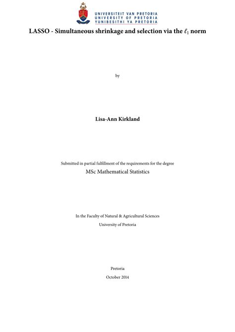 pdf lasso simultaneous shrinkage and selection via the l1 norm