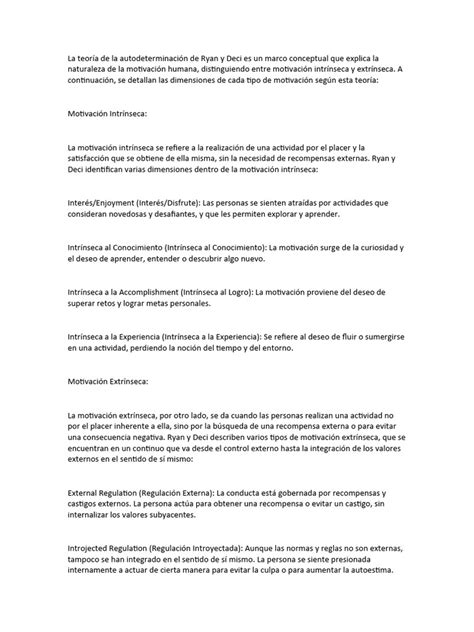 La Teoría De La Autodeterminación De Ryan Y Deci Es Un Marco Conceptual