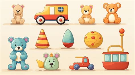 Коллекция персонажей мультфильмов, включая игрушечную машину игрушку и ...