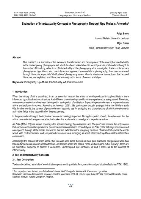 Pdf Evaluation Of Intertextuality Concept In Photography Through Ugo Mulass Artworks
