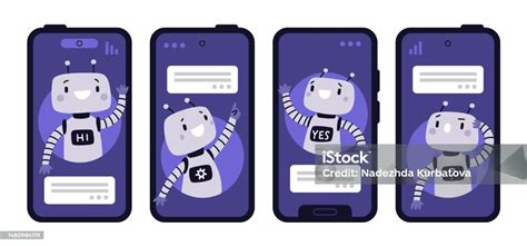 전화의 챗봇 재미있는 안드로이드 조수 가상 로봇 마스코트로 응용 프로그램을 지원합니다 친절한 사이보그 Ai 기술 도움말 채팅