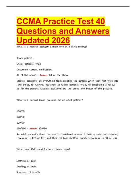 Ccma Practice Test 40 Questions And Answers Updated 2026 Cma Stuvia Us