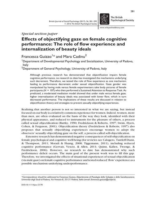 Effects Of Objectifying Gaze On Female Cognitive Performance The Role Of Flow Experience And