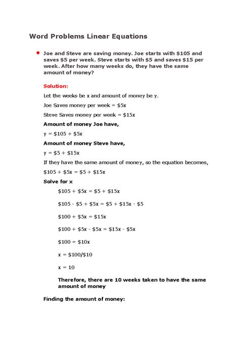 Word Problems On Linear Equation Equations In Two Variables Word Problems Linear Equations