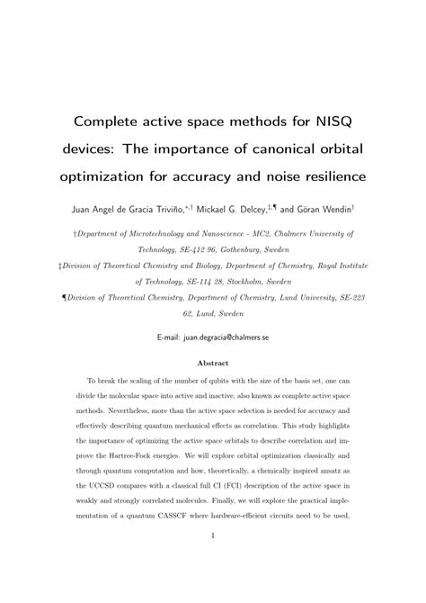 Pdf Complete Active Space Methods For Nisq Devices The Importance Of Canonical Orbital