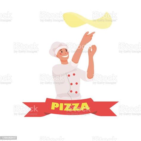 반죽을 회전하는 요리사가있는 피자 로고 피자 비문이있는 테이프 건강에 좋지 않은 음식에 대한 스톡 벡터 아트 및 기타 이미지 건강에 좋지 않은 음식 공휴일 길거리