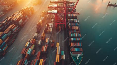 Container Cargo Ship While Loading And Unloading At The Port Premium Ai Generated Image