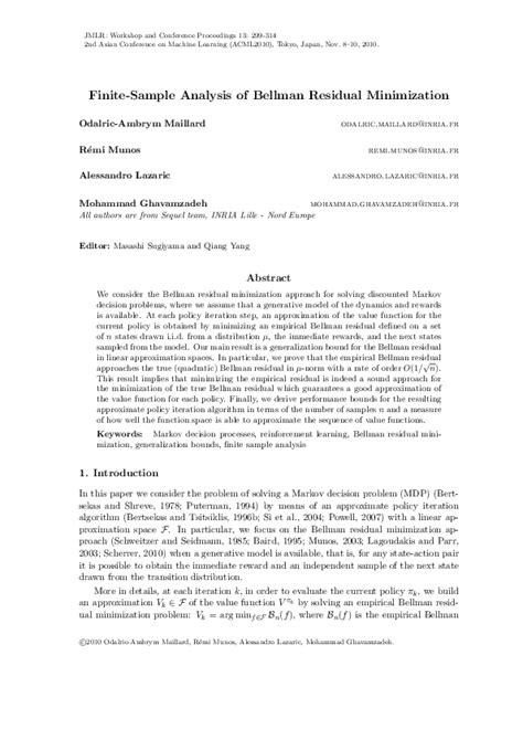 Pdf Finite Sample Analysis Of Bellman Residual Minimization