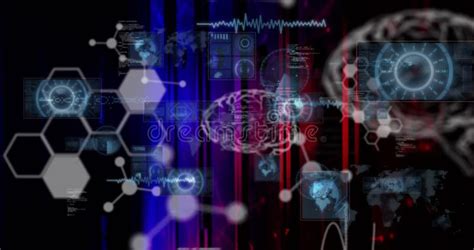 Animation Of Data Processing With Brain And Molecules Over Server Room