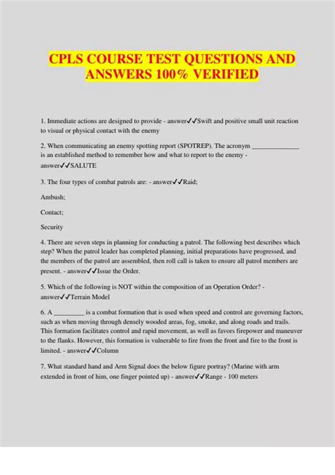 Cpls Course Test Questions And Answers 100 Verified Corporals Course