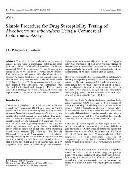 Pdf Simple Procedure For Drug Susceptibility Testing Of Mycobacterium Tuberculosis Using A