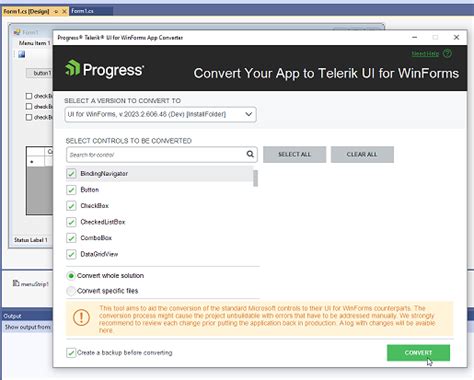 winforms converter hangs in vs 2022 17 6 2 when converting a blank