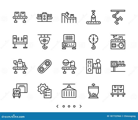Factory And Industry Mass Production Line Icon Set Stock Vector Illustration Of Line Industry