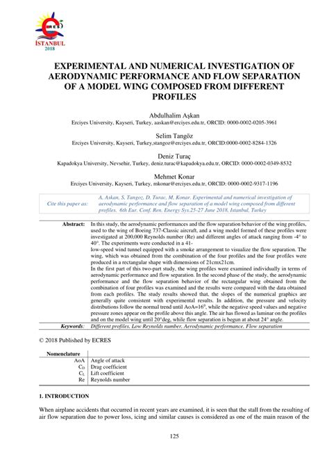 Pdf Experimental And Numerical Investigation Of Aerodynamic Performance And Flow Separation Of