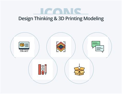 Design Thinking And D Printing Modeling Line Filled Icon Pack 5 Icon Design Database Prototype