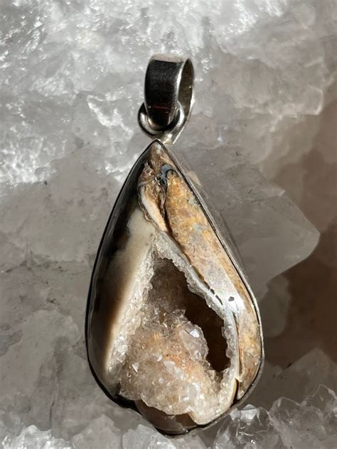 RARE Quartz Fossil Shell Pendant Natural Fossil With Gem