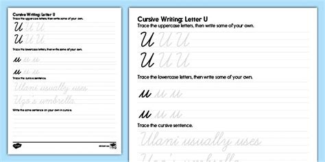 Cursive Letter Writing Letter U Worksheet Teacher Made