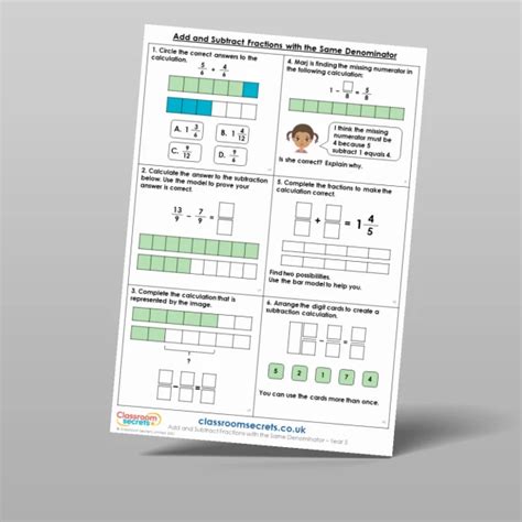 Year 5 Add And Subtract Fractions With The Same Denominator Homework