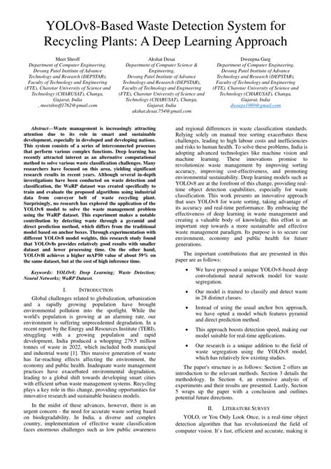 PDF YOLOv Based Waste Detection System For Recycling Plants A Deep Learning Approach