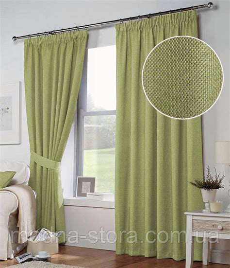 Тканина для штор льон рогожка блекаут Шторна тканина зеленого кольору продаж ціна у Одесі