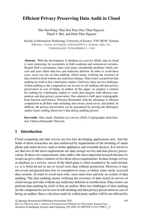 Pdf Efficient Privacy Preserving Data Audit In Cloud