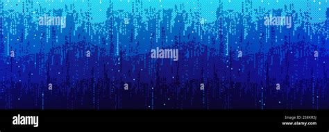 Pixel Bitmap Pattern With Blue Gradient Shade Vertical Pixelated Streaks Cascade Downward
