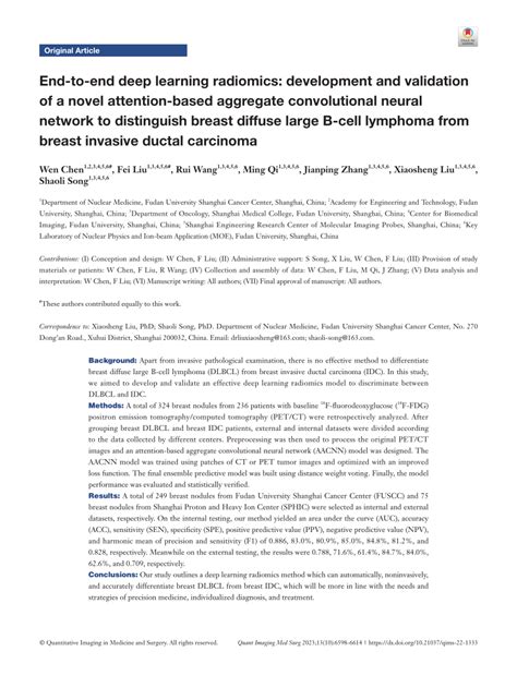 Pdf End To End Deep Learning Radiomics Development And Validation Of A Novel Attention Based