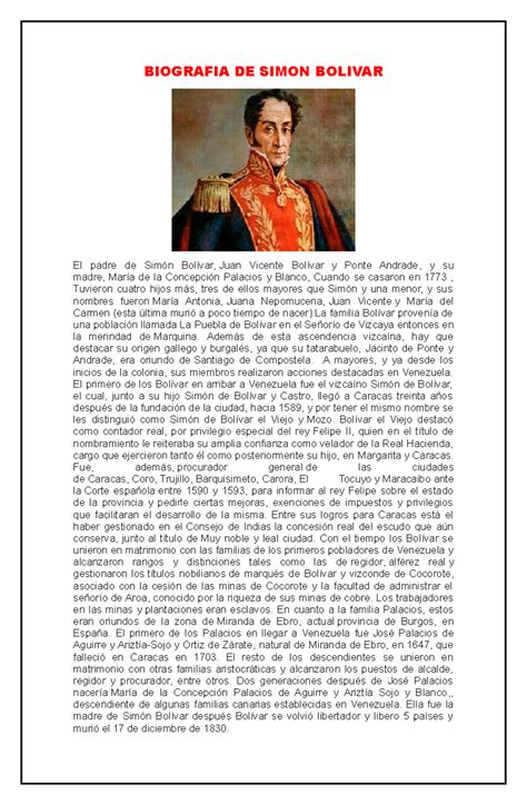 Biografia De Simon Bolivar Biografia De Simon Bolivar El Padre De
