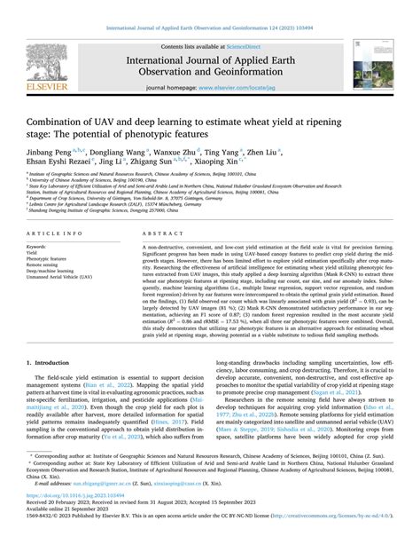 pdf combination of uav and deep learning to estimate wheat yield at