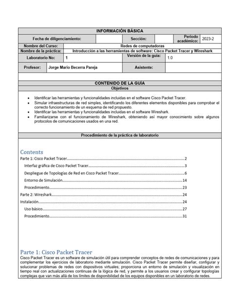 Laboratorio1 Introducción Packet Tracer Wireshark Pdf Dirección Ip