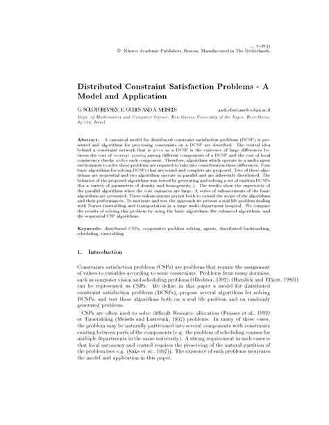 Pdf Distributed Constraint Satisfaction Problems A Model And Application