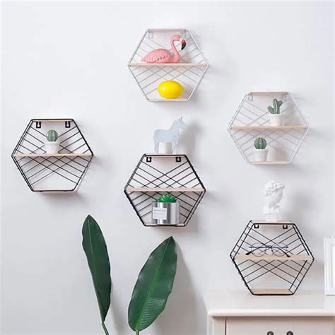 Железные декоративные полки с шестигранной сеткой настенная полка комбинированная подвесная