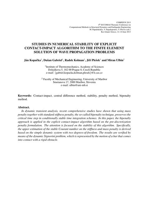 Pdf Studies In Numerical Stability Of Explicit Contact Impact