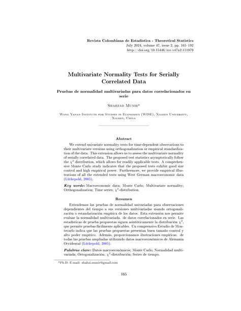 Pdf Multivariate Normality Tests For Serially Correlated Data