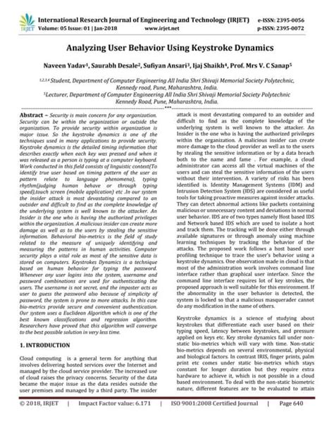 irjet analyzing user behavior using keystroke dynamics pdf