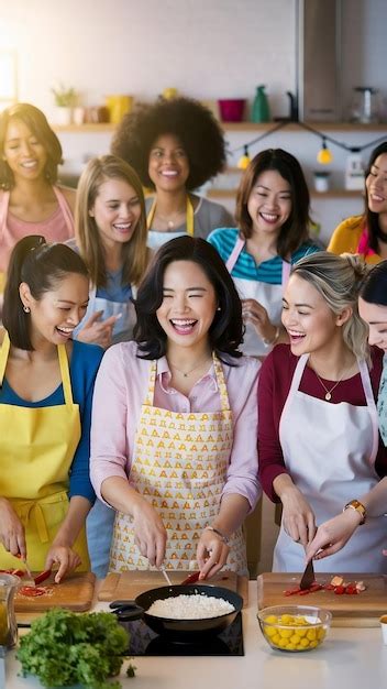 Diverse Girlfriends Having Fun Together In Kitchen Premium Ai