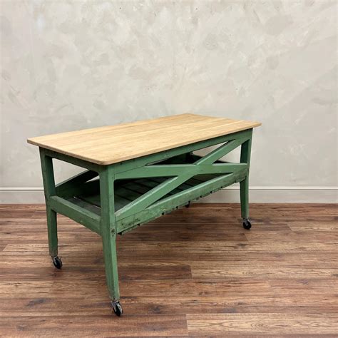 Oak Prep Table Kitchen Island Green For Sale At 1stdibs