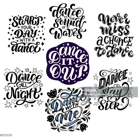 흰색 배경에 벡터 레터링 춤에 대한 따옴표 세트 엽서 포스터 커버 머그컵 프린트 티셔츠 배낭 동기 부여 문구의 디자인을 위해