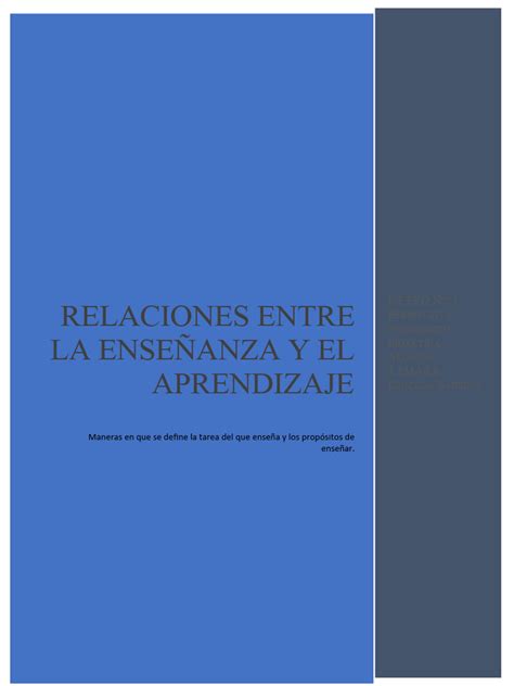 Análisis Entre Las Relaciones Entre Enseñanza Y Aprendizaje Pdf Enseñando Aprendizaje