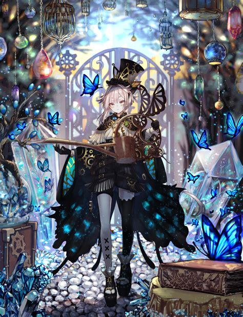 Safebooru Androgynous Black Gloves Black Thighhighs Blue Butterfly