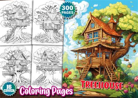 300 Tree House Coloring Pages For Adults Graphic By WinSum Art Creative Fabrica