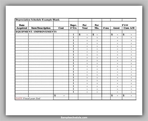 Sample Depreciation Schedule Sample Schedule Sample Depreciation Schedule Sample Schedule