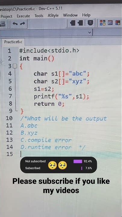C Practice Questions C Cprogramming Shorts Youtubeytshorts Youtube