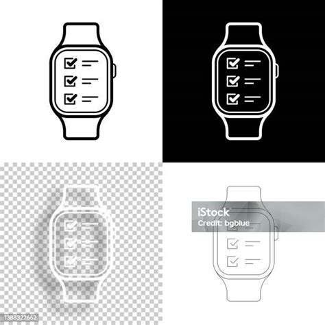 체크리스트가 있는 스마트워치 디자인 아이콘입니다 빈 흰색 및 검은색 배경 선 아이콘 0명에 대한 스톡 벡터 아트 및 기타 이미지