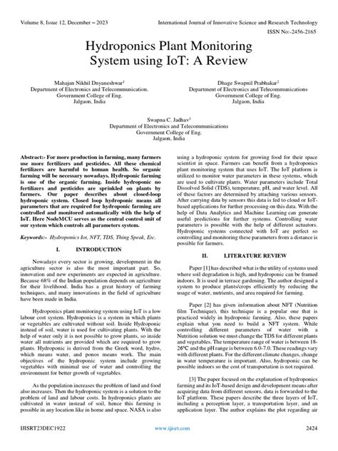 Hydroponics Plant Monitoring System Using Iot A Review Download Free Pdf Hydroponics