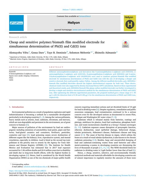 Pdf Cheap And Sensitive Polymer Bismuth Film Modified Electrode For Simultaneous Determination