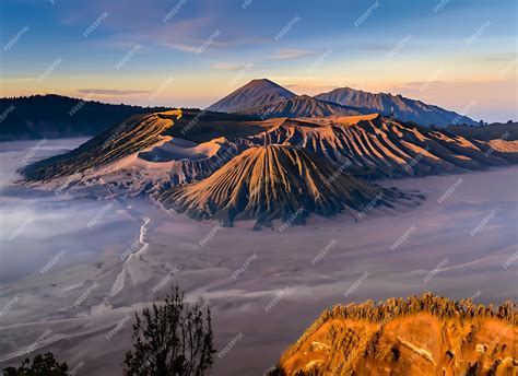 Premium Ai Image Mount Bromo Volcano At Sunrise With Colorful Sky Background In Bromo Tengger