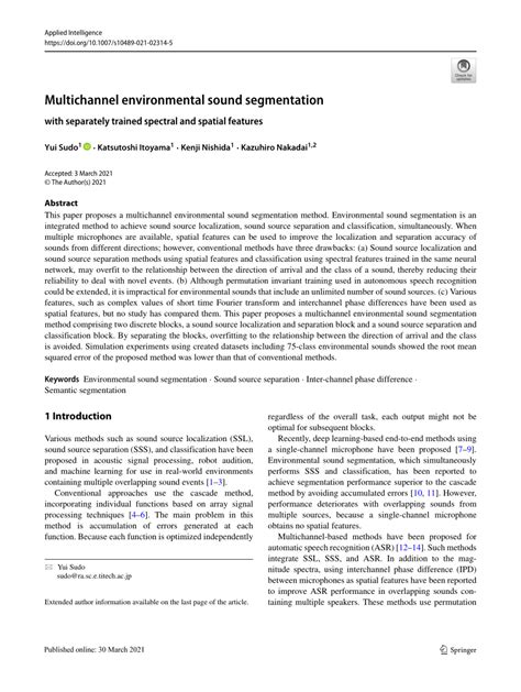 PDF Multichannel Environmental Sound Segmentation With Separately Trained Spectral And Spatial