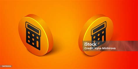 주황색 배경에 격리된 등분 성 계산기 아이콘입니다 회계 기호입니다 비즈니스 계산 수학 교육 및 금융 주황색 원 버튼 벡터 3차원 형태에 대한 스톡 벡터 아트 및 기타 이미지